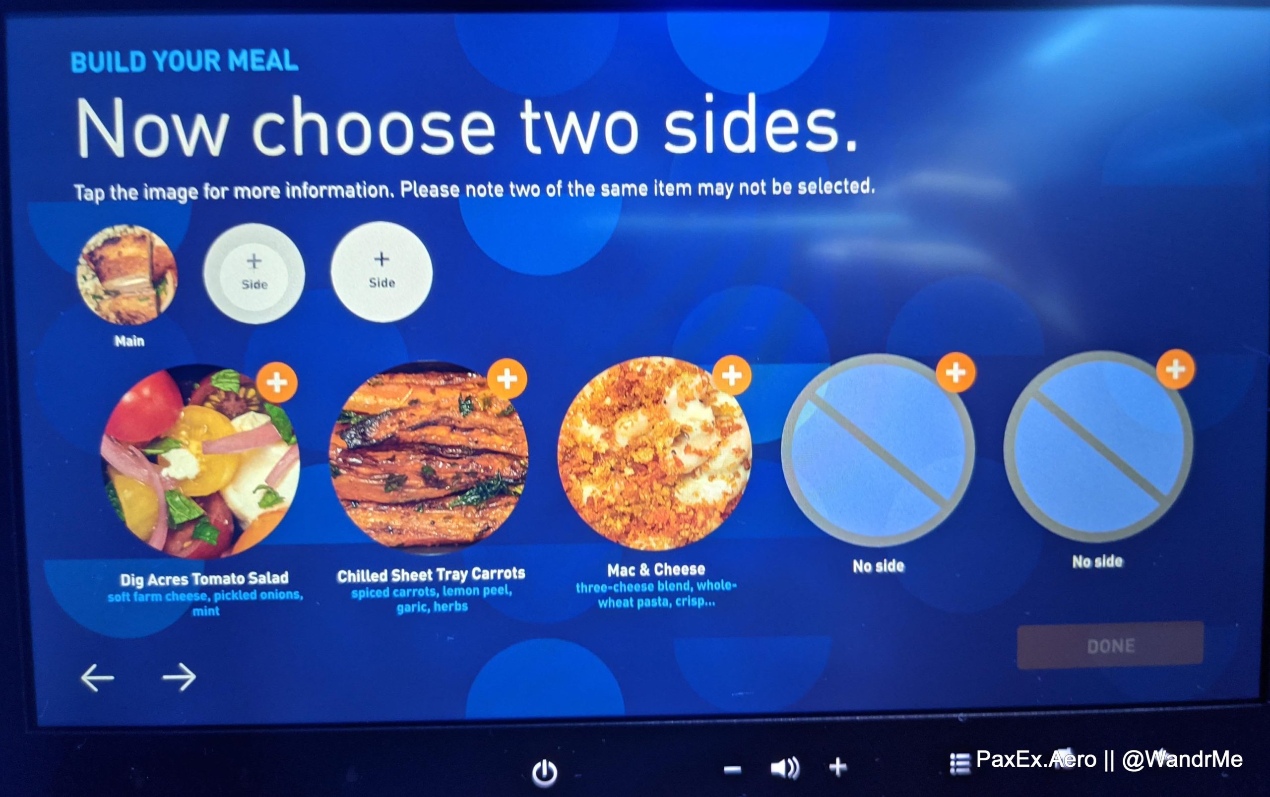 Side orders are easy to select for the meal as well | PaxEx.Aero